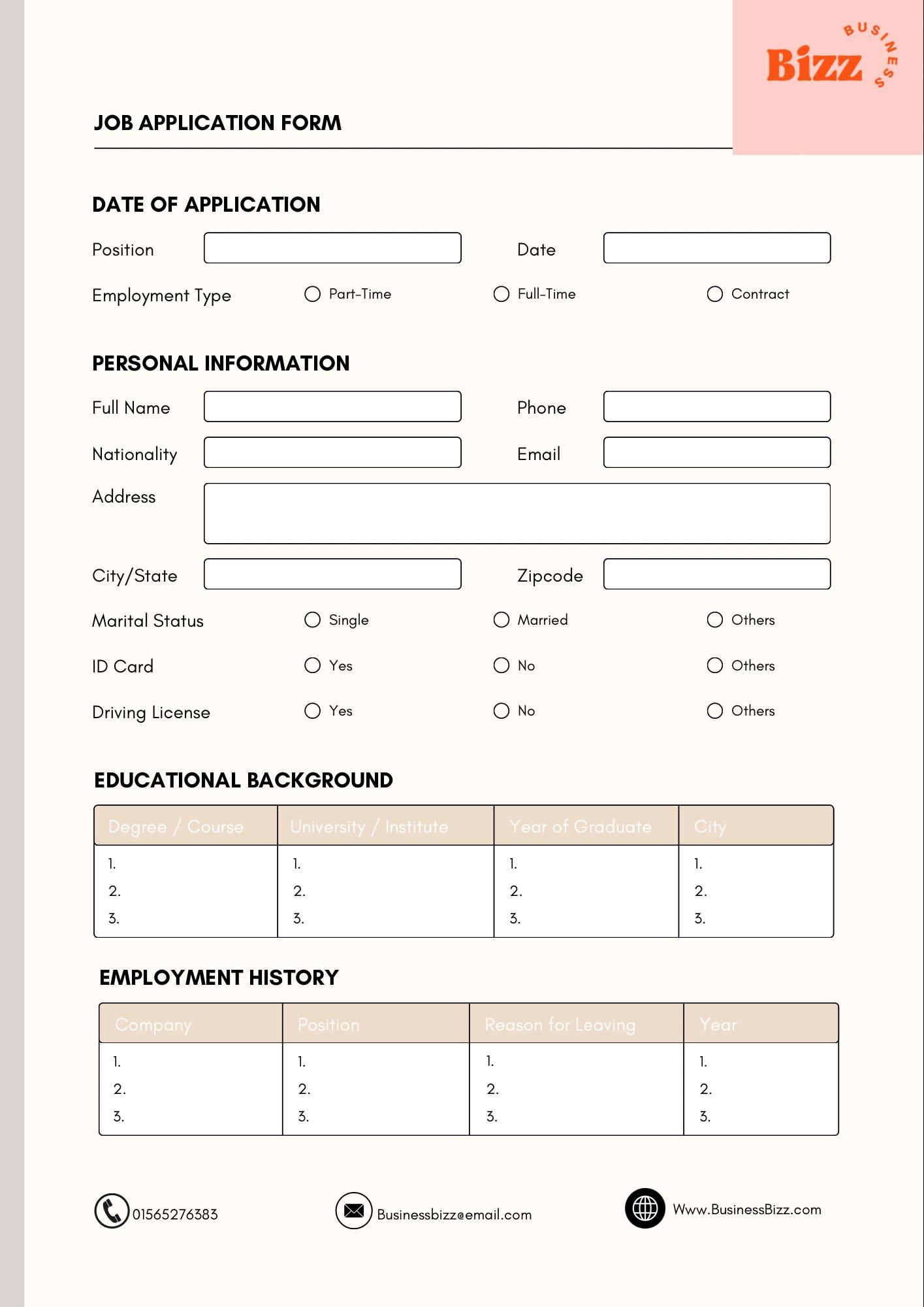 Digital Application Form, Printable Form, Job Application Form, Resume ...