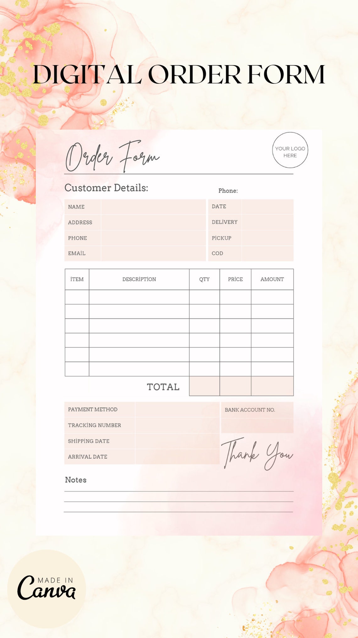 Order Form Template,custom Order Form Template, Order Form Printable ...