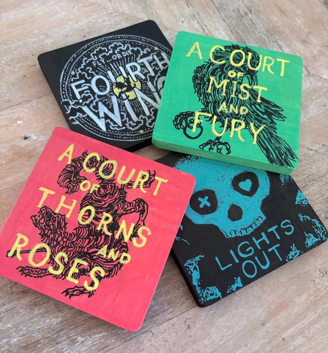 Custom Painted Wooden Book Drink Coasters: Personalized Book Lover Gift ...