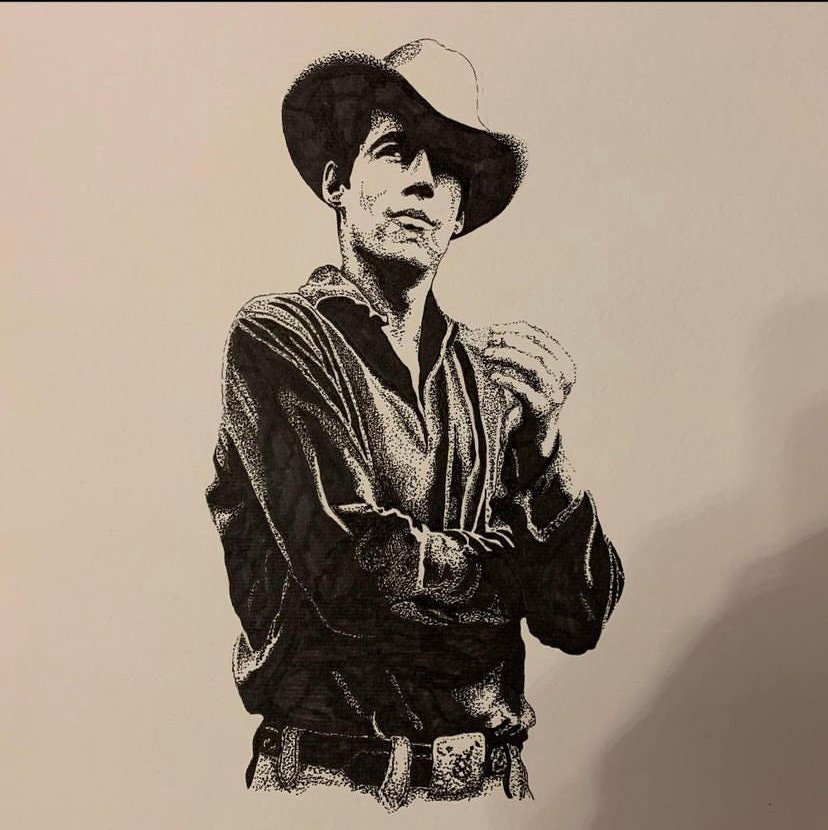 Cowboy Ink Drawing - Etsy