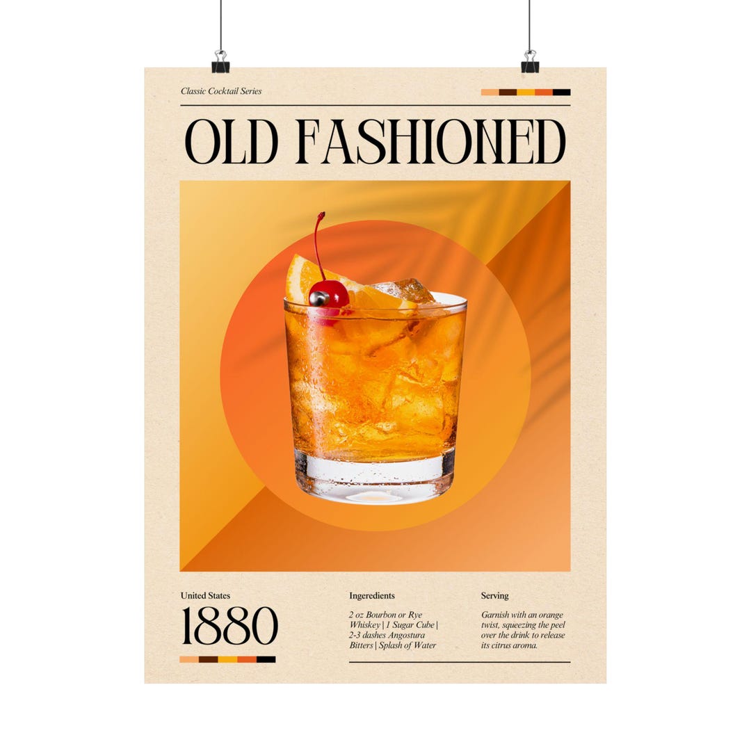 Classic Old Fashioned Cocktail Print Poster Wall Decor Ingredients Mixology - Etsy