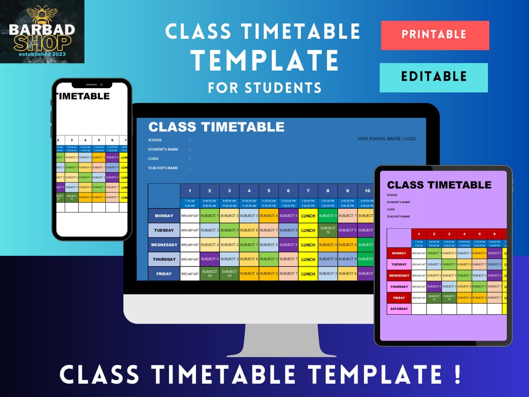 Editable and Printable, A4 Timetable for Primary and High School ...