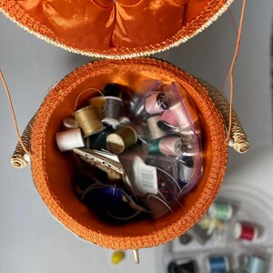 Vintage Wicker Sewing Basket With Needles and Spools of Thread ...