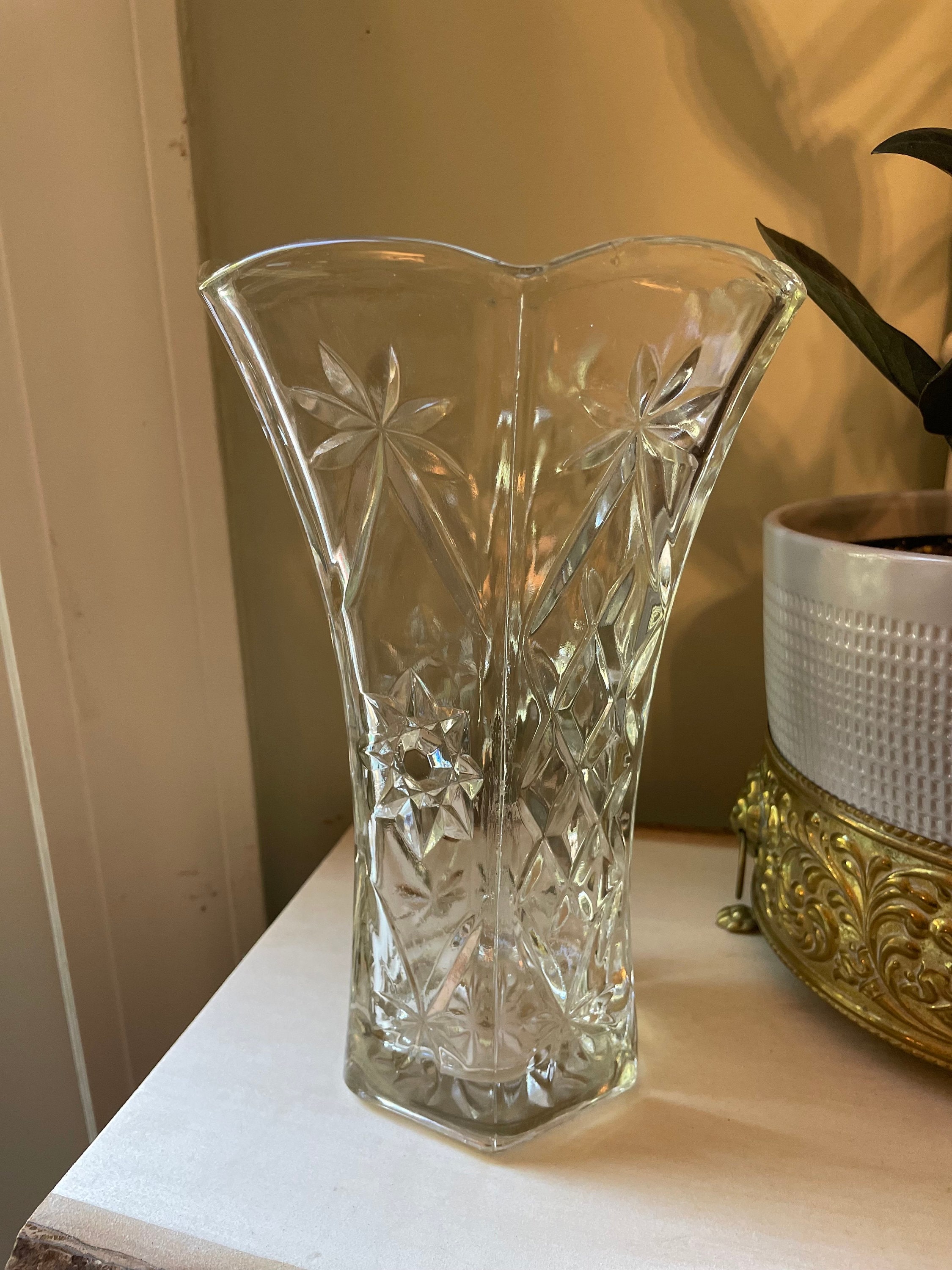 Vintage Anchor Hocking Star of David Flower Vase, Prescut, Clear Vase ...