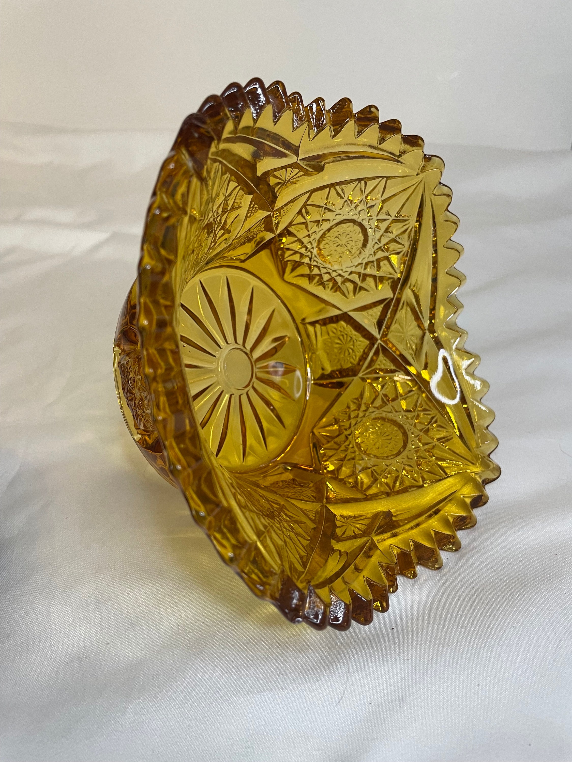 Vintage Amber Glass Starburst Bowl Sawtooth Rim Dish - Etsy