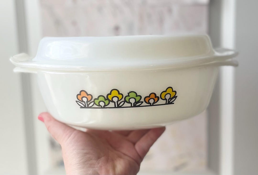Vintage Anchor Hocking Fire King Summerfield Flowers 1 1/2 Quart ...