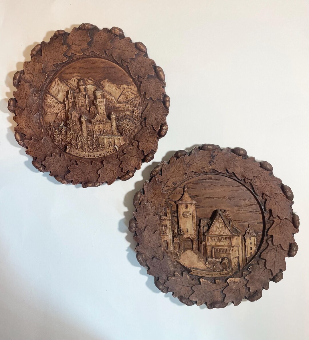 Vintage German Wall Plaques, Rothenburg 3D Plate and Neuschwanstein ...