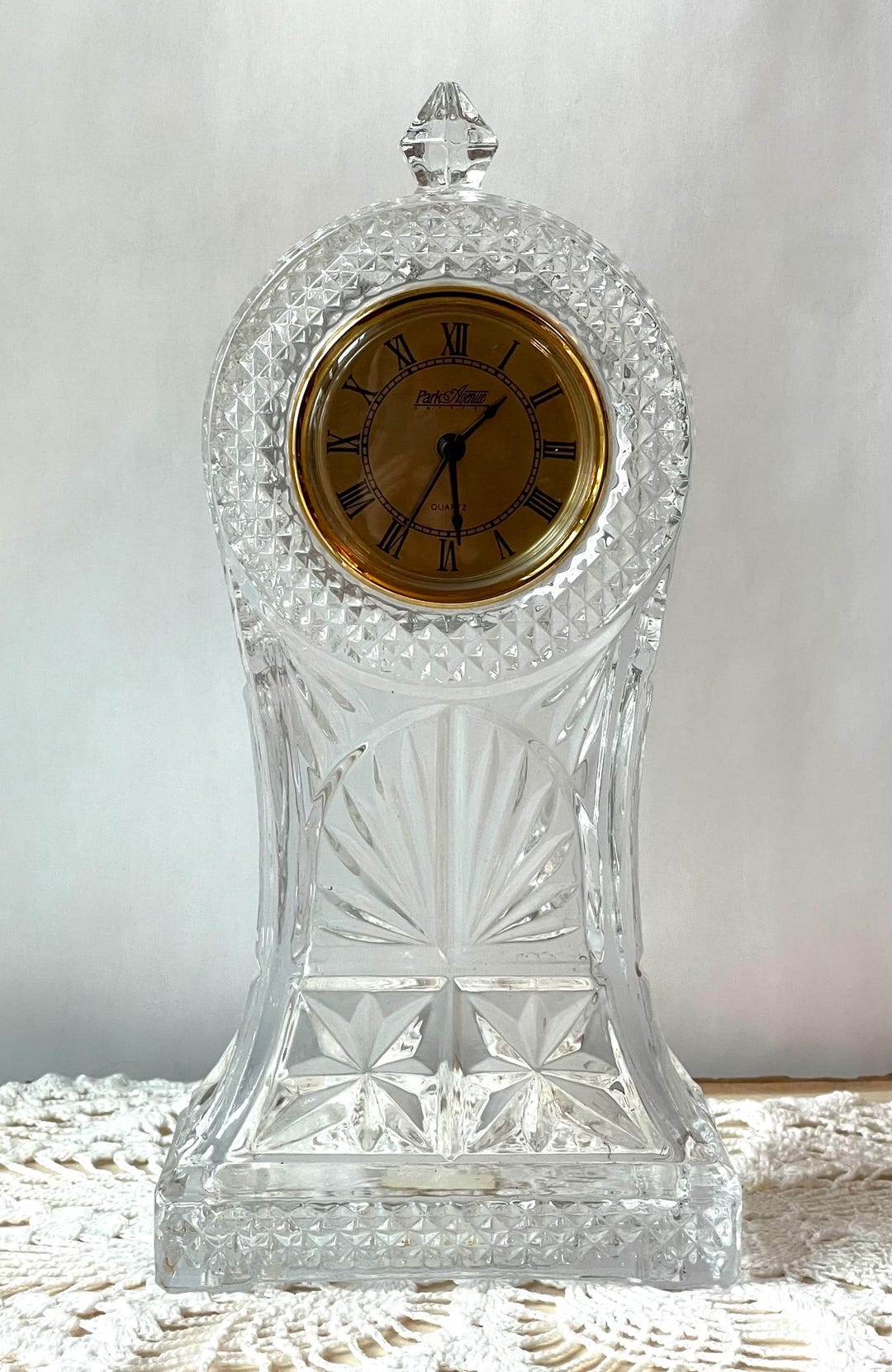 Vintage 10” Tall Park Avenue Genuine Lead Crystal Glass Mantel Clock ...