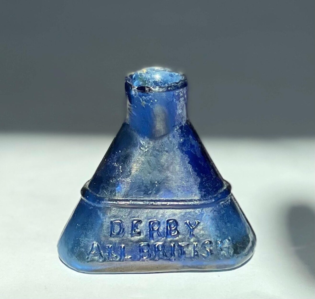 RARE Antique Cobalt Blue Glass “derby All British” Ink Bottle, Vintage ...