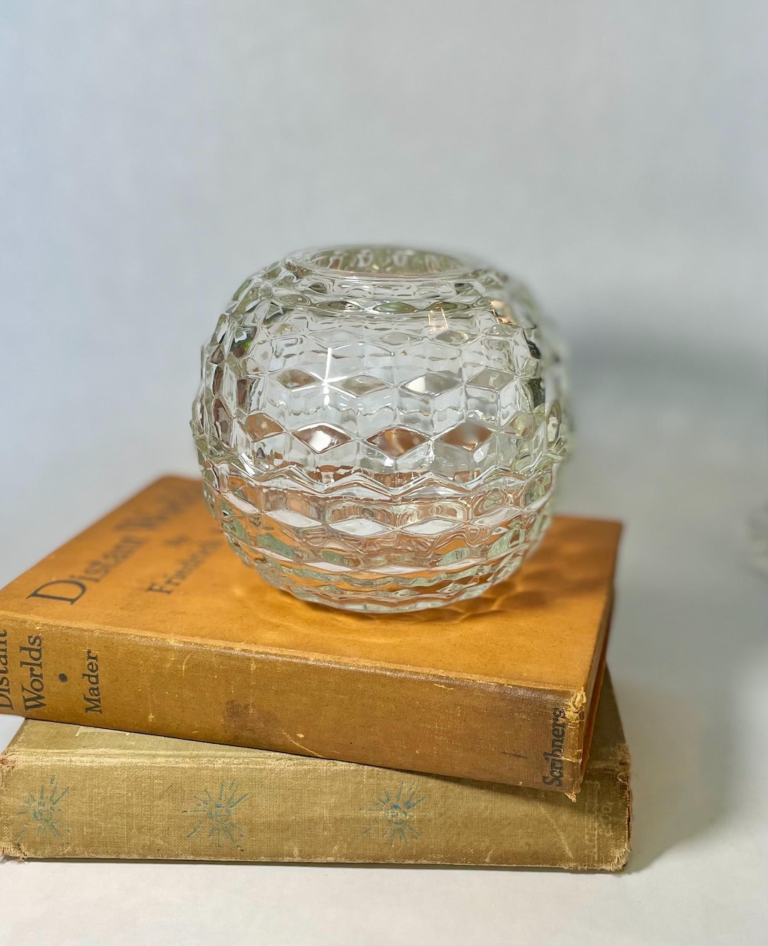 Vintage Homco Cubist Clear Glass Fairy Lamp, Round 2 Piece Candle ...