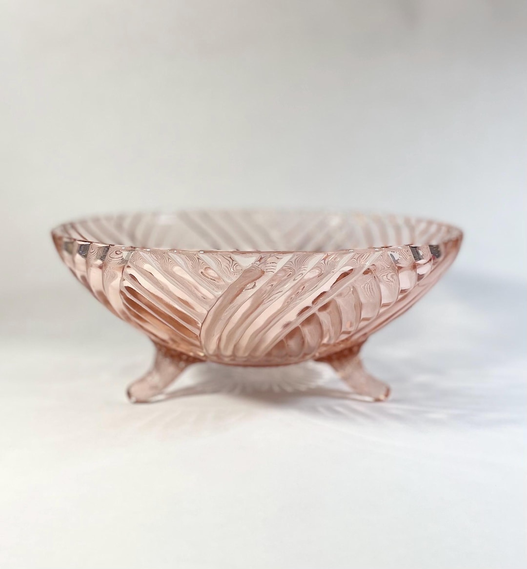 Vintage Pink Depression Glass Footed Bowl, 8.5” Vtg Catchall Swirl Dish ...