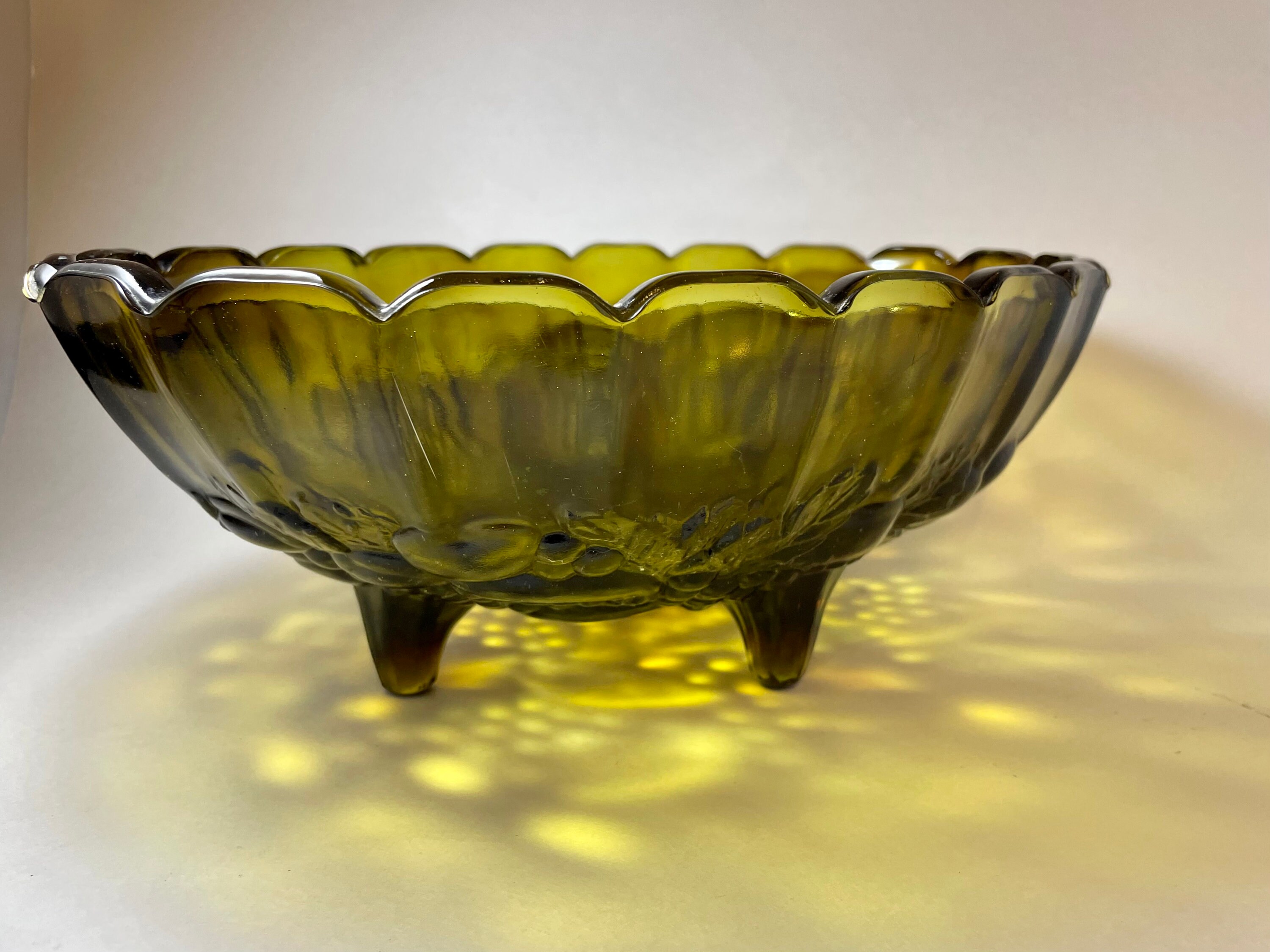 Vintage Large Oval Green Glass Fruit Bowl Footed Embossed - Etsy
