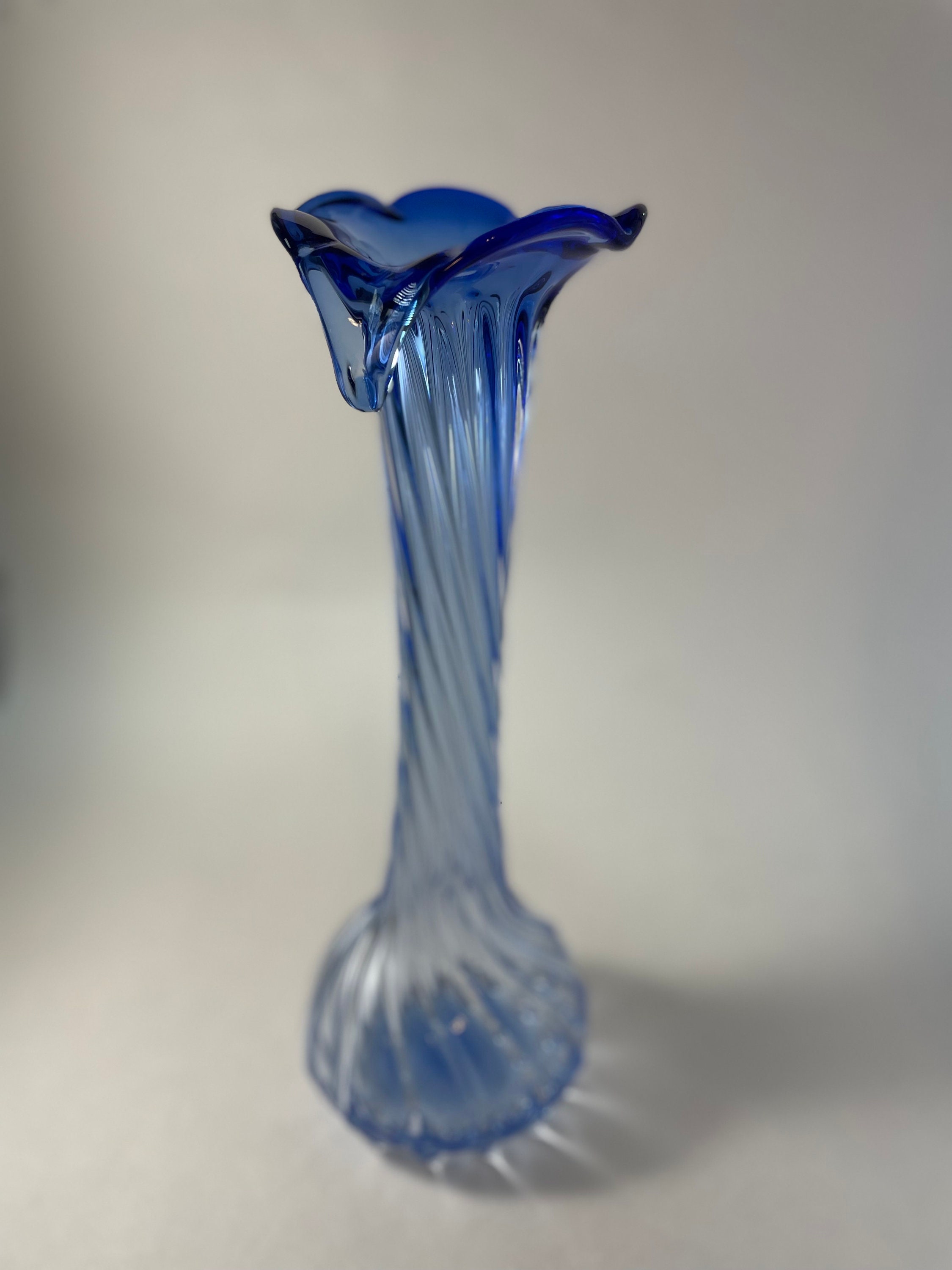 Hand Blown Skinny Blue Bud Vase, Swirl Swung Flower Glass Art, 11 - Etsy