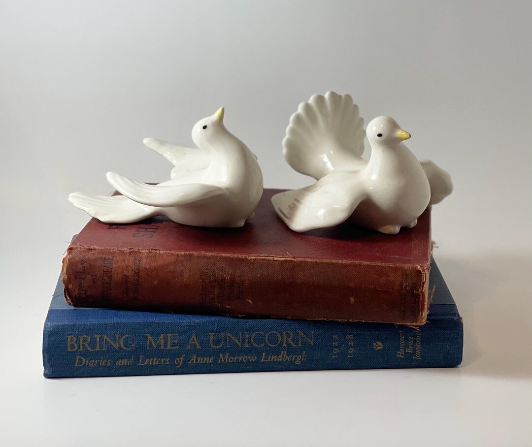 Vintage Pair of Ceramic White Dove Bird Figurines, Hobbyist Painted ...