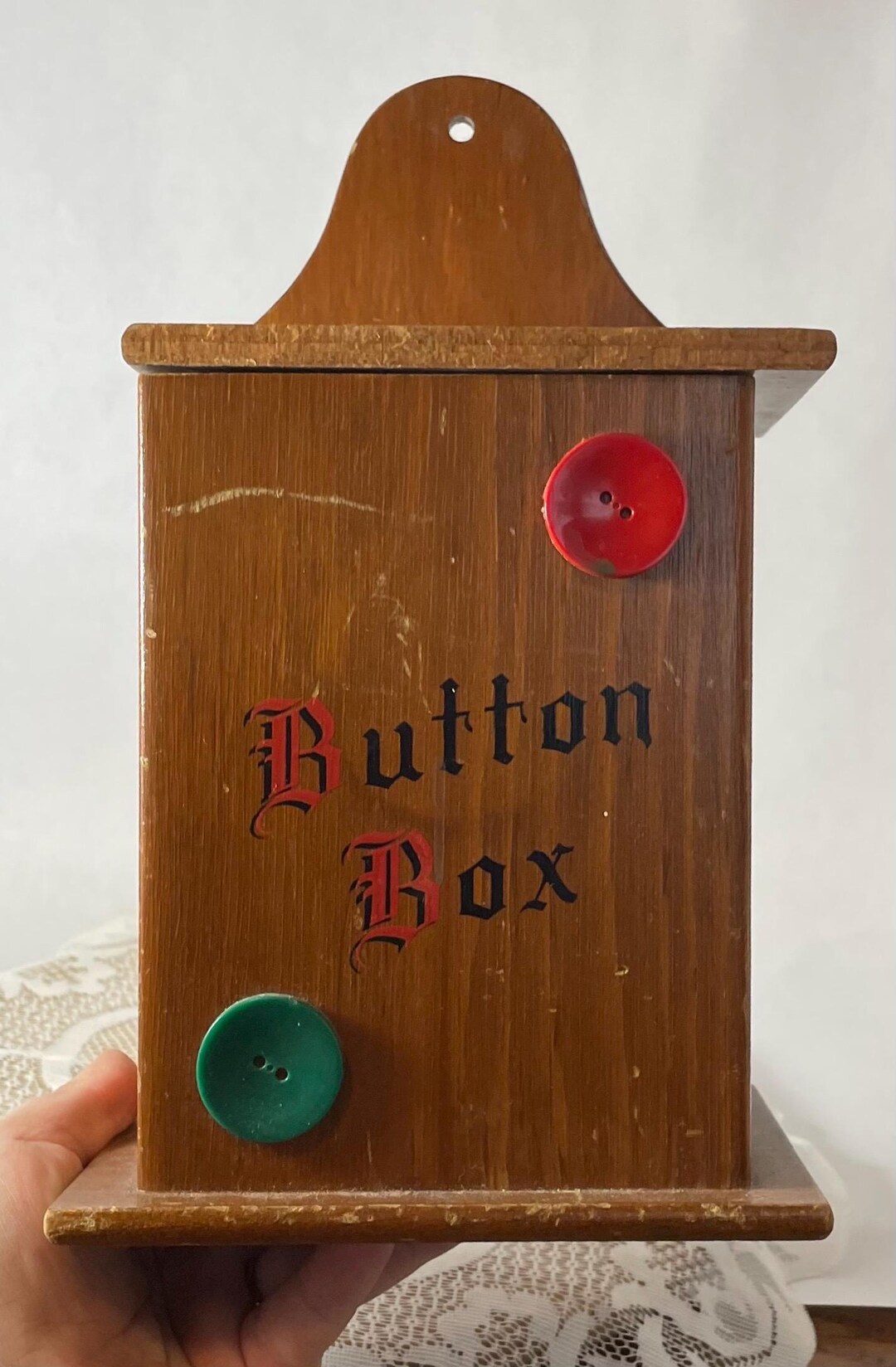 Vintage Wooden Button Box, Antique Sewing Kit With Buttons, Needles and ...