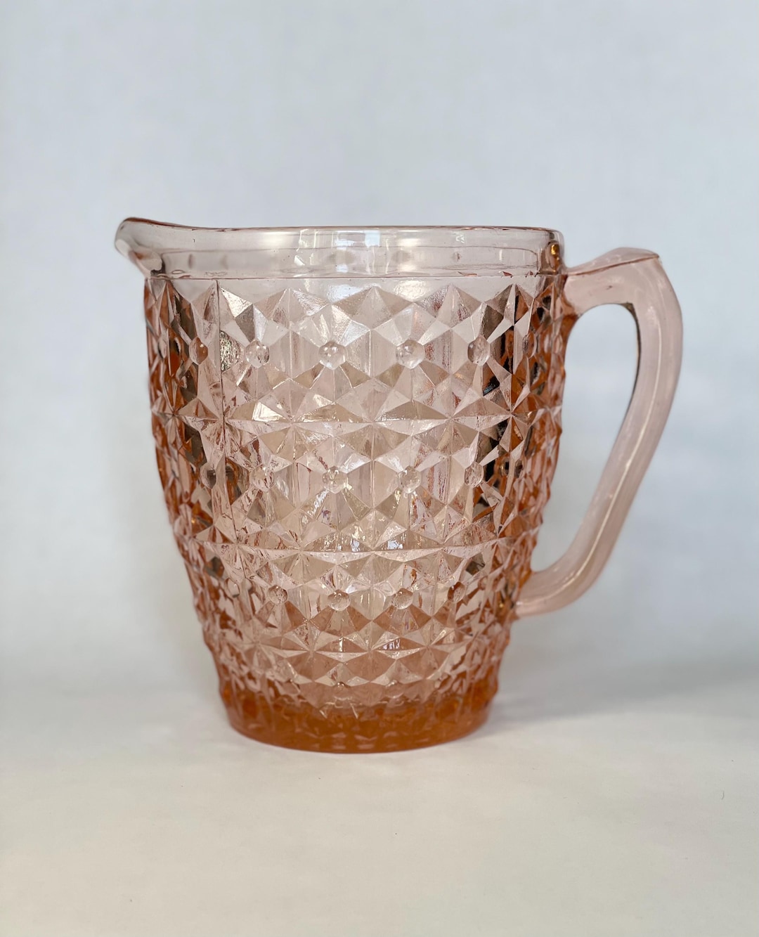 Vintage Pink Depression Glass Pitcher, Jeannette Glass Buttons and Bows ...