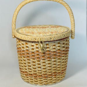 Vintage Wicker Sewing Basket With Needles and Spools of Thread ...