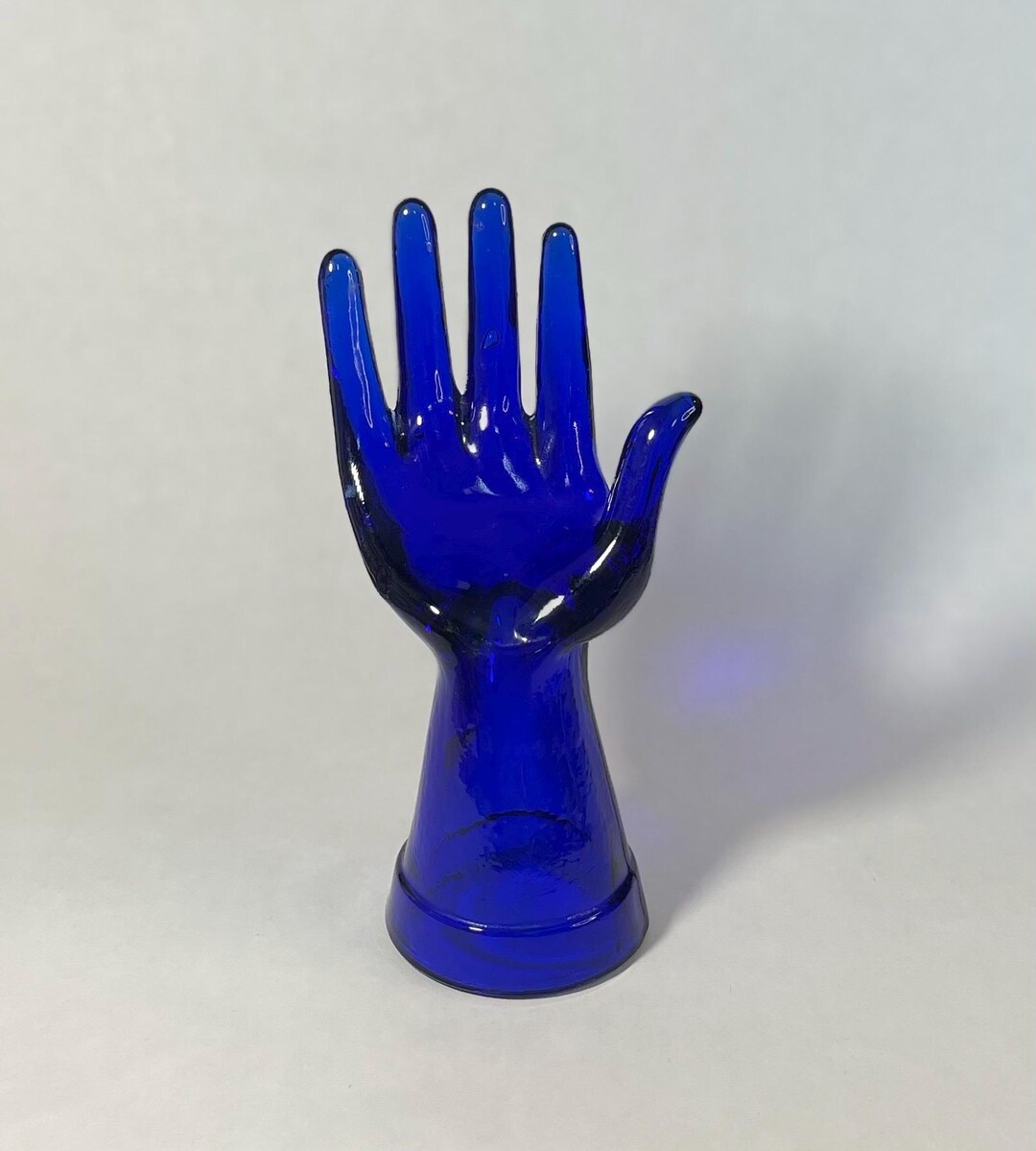 Vintage Cobalt Blue Glass Hand Statue, Antique Ring Holder, 8” Tall ...