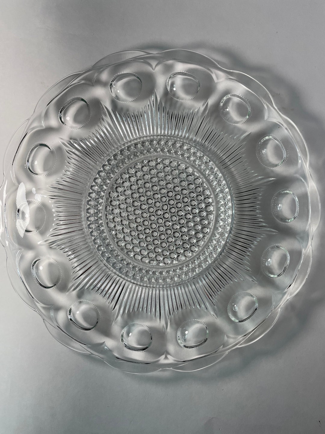 Vintage Round Thumbprint Clear Glass Serving Platter Plate - Etsy