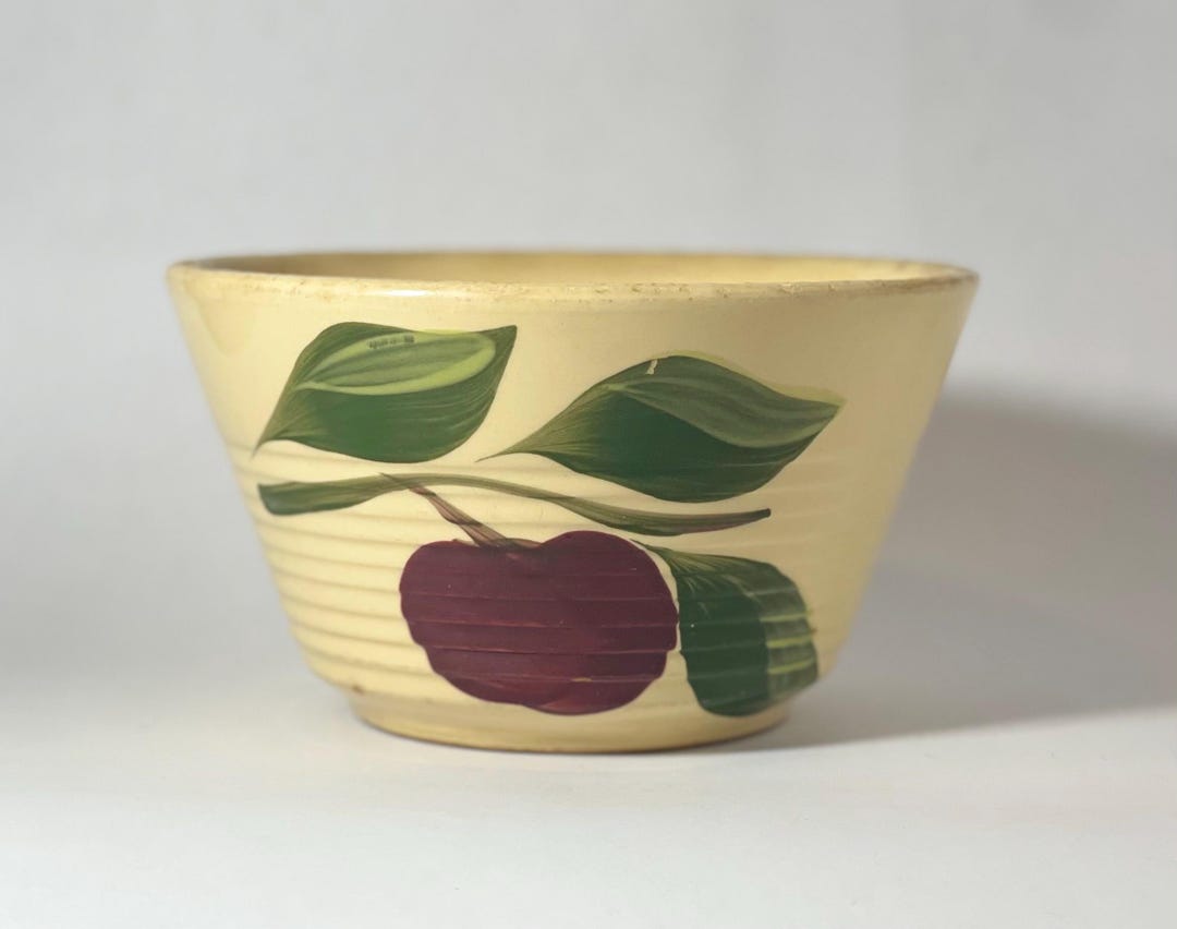 Vintage Watt Pottery Apple and Leaf Pattern Ribbed Nesting Stoneware ...