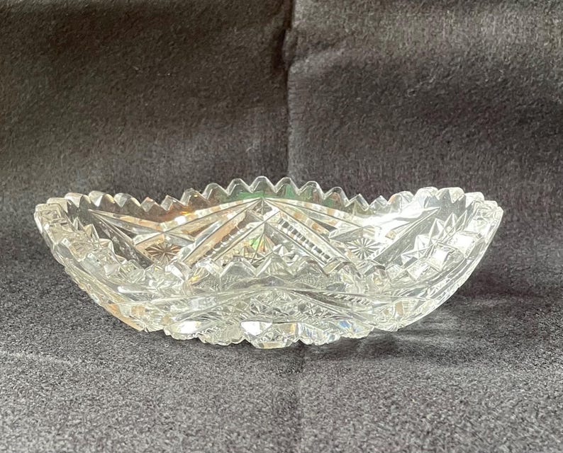 Vintage American Brilliant Cut Crystal Glass Nappy Dish With Sawtooth ...
