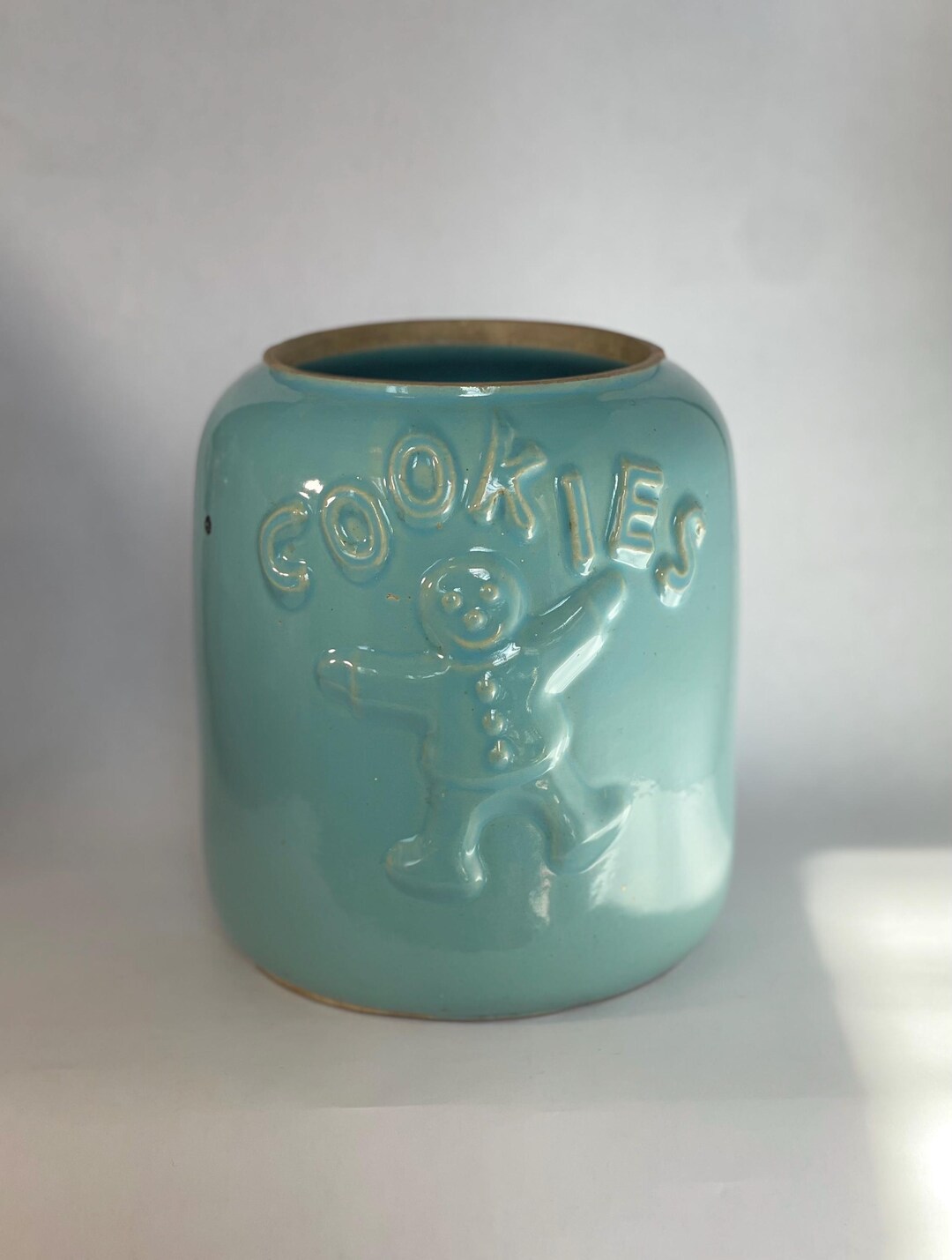 Rare Vintage Mccoy Pottery Light Blue Glaze Gingerbread Cookie Jar, VTG ...