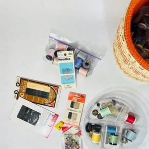 Vintage Wicker Sewing Basket With Needles and Spools of Thread ...