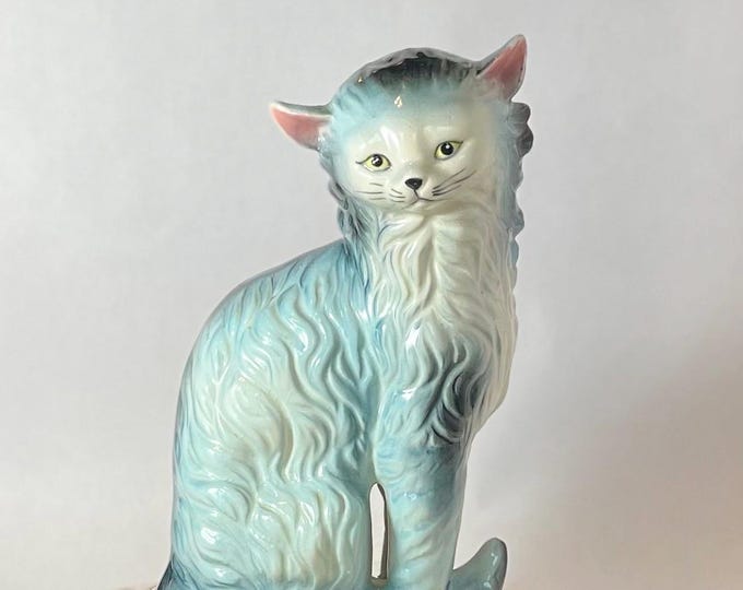 Vintage MCM Blue Cat Figurine, Funky Retro Kitty Statue 9" Tall, Made ...