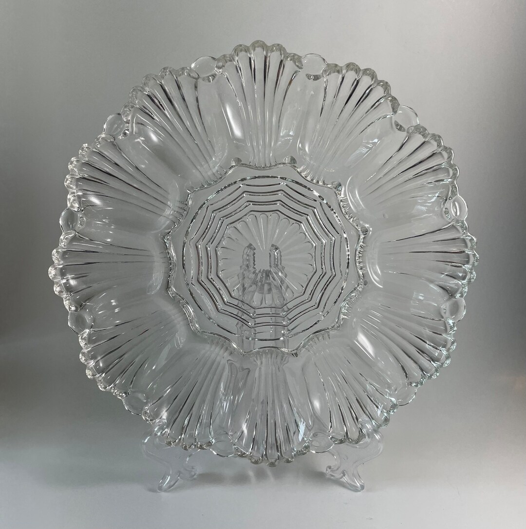 Vintage Anchor Hocking Clear Glass Deviled Egg Dish, Scalloped Edge Egg ...