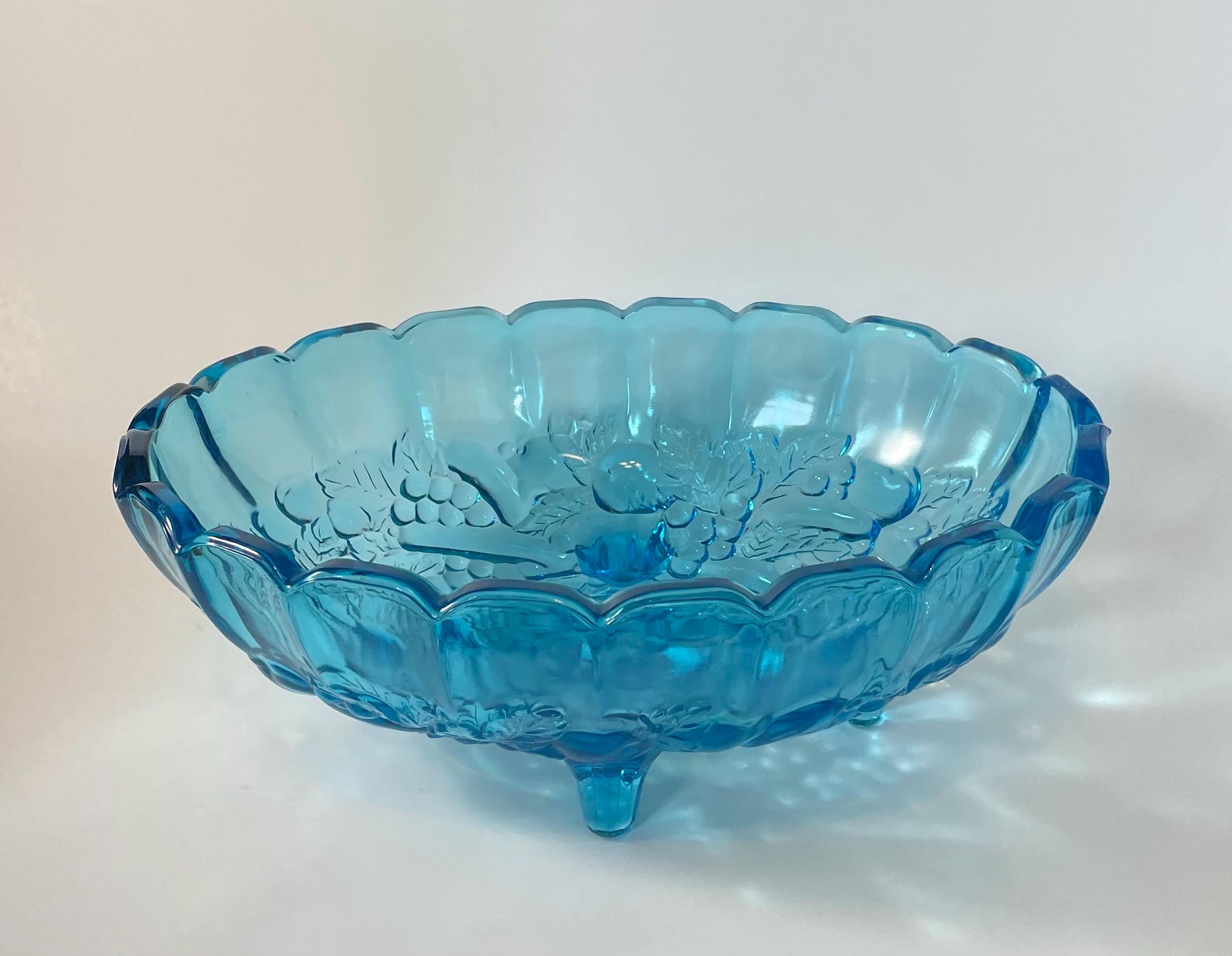 Vintage Indiana Glass Blue Fruit Bowl, Large Oval Footed Dish ...