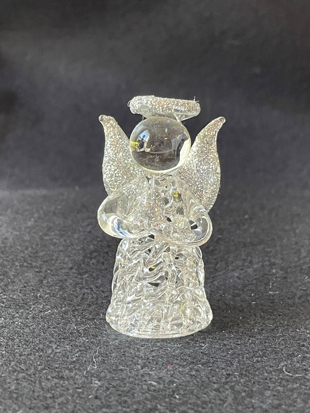 Vintage Mini Clear Glass Angel With Silver Glitter, Angelic Art Glass ...
