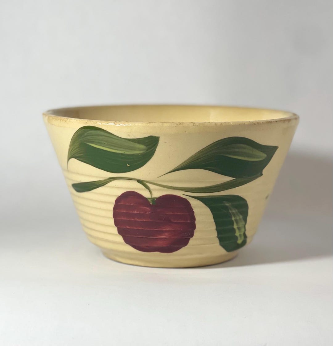 Vintage Watt Pottery Apple and Leaf Pattern Ribbed Nesting Stoneware ...