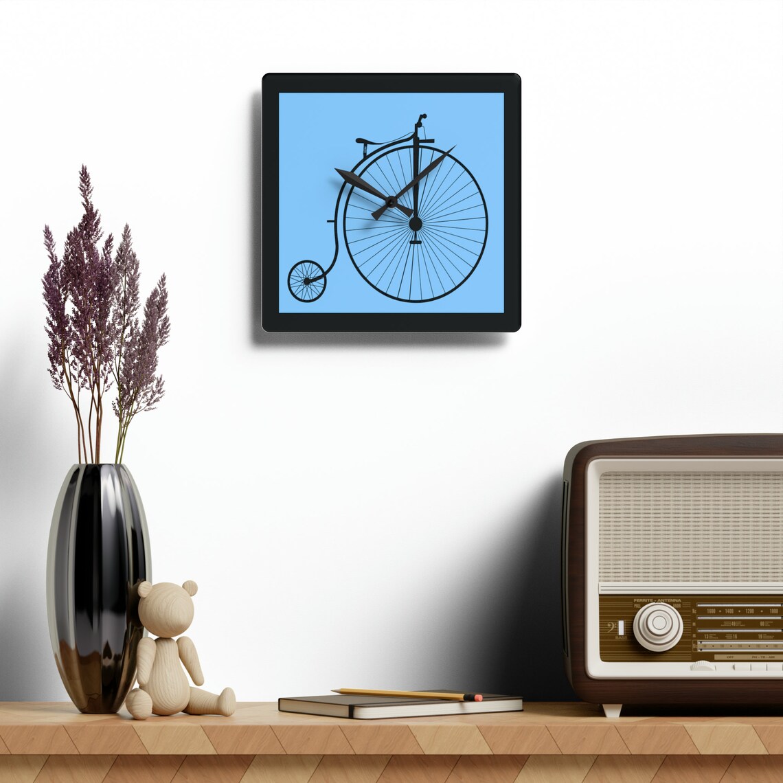 Cycling Wall Clock Vintage Cycling Gift Old Bikes Decor Cyclist Acrylic ...