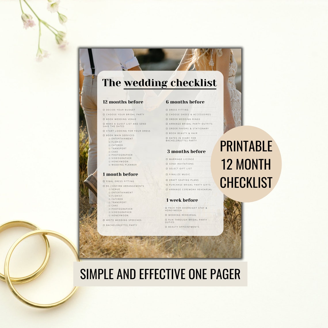 Wedding Checklist Printable Wedding Day Single Sheet Checklist - Etsy