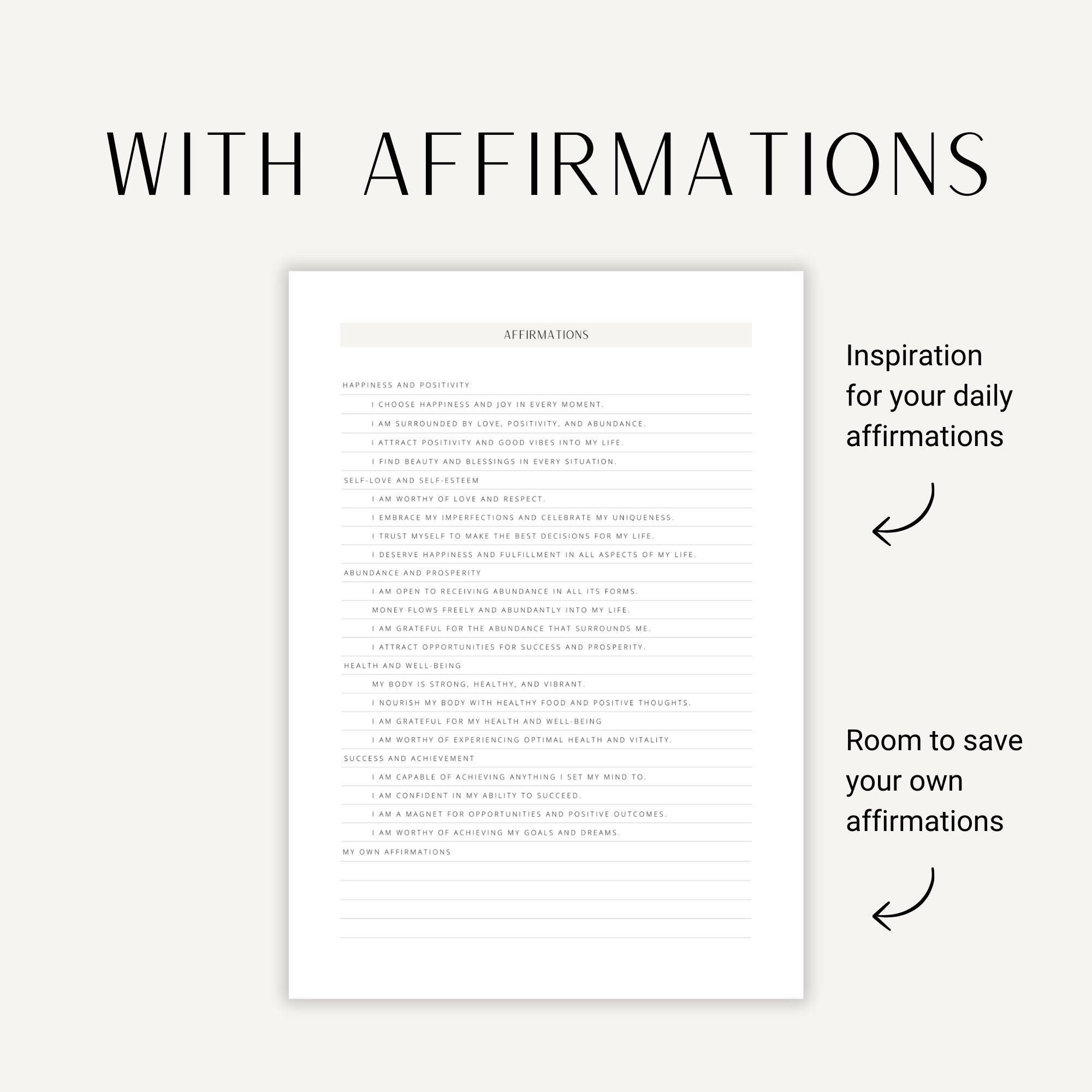 Simple Printable Gratitude Journal With Affirmations for Daily ...
