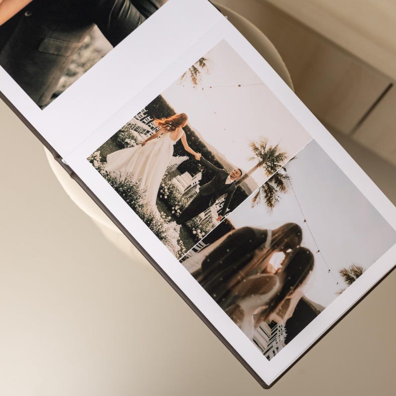 Genuine Leather Wedding Photo Album With Patch on Cover: Layflat Pages ...