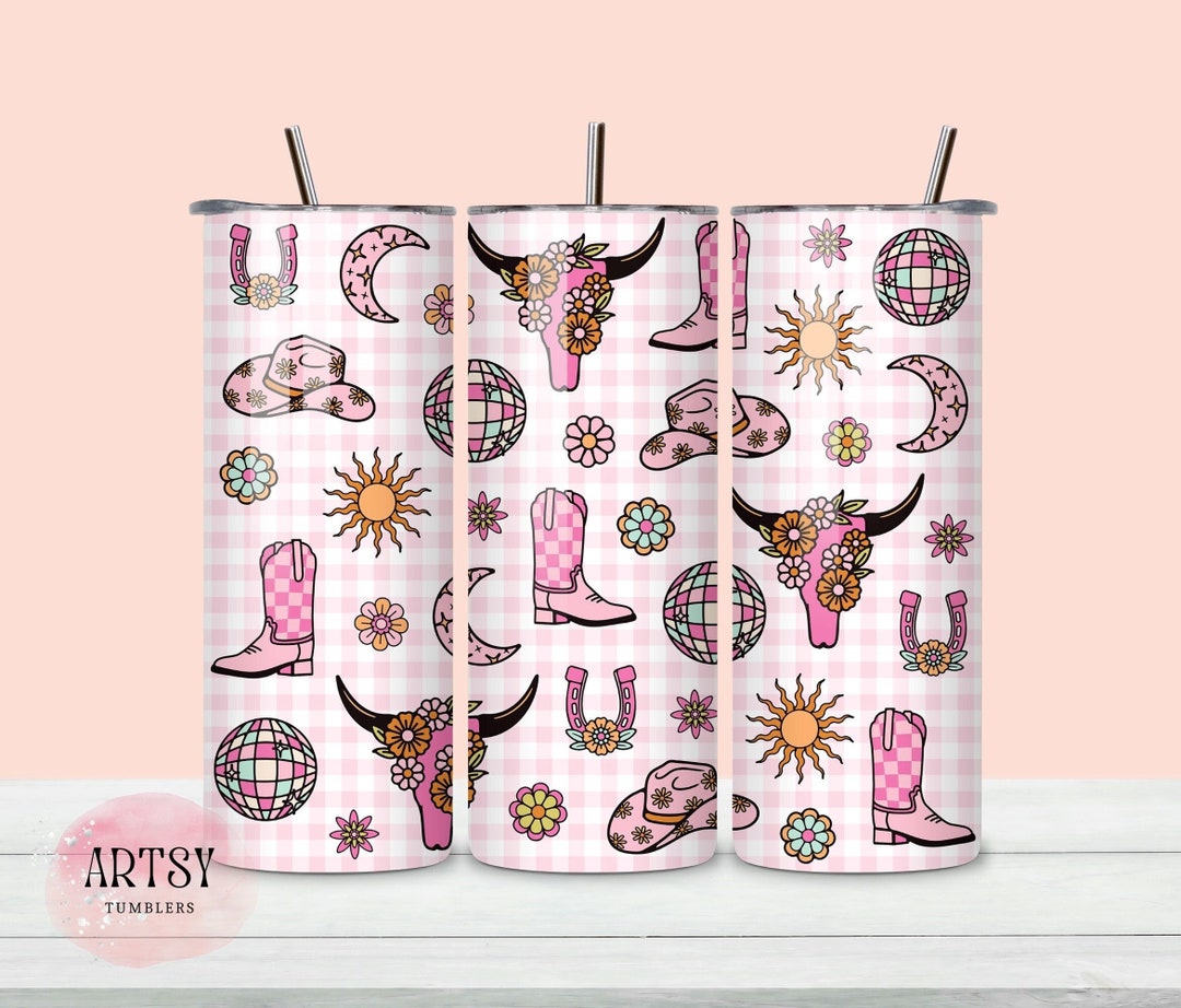 Pink Cowgirl Tumbler Wrap, Disco Ball and Cowgirl Boots Seamless ...