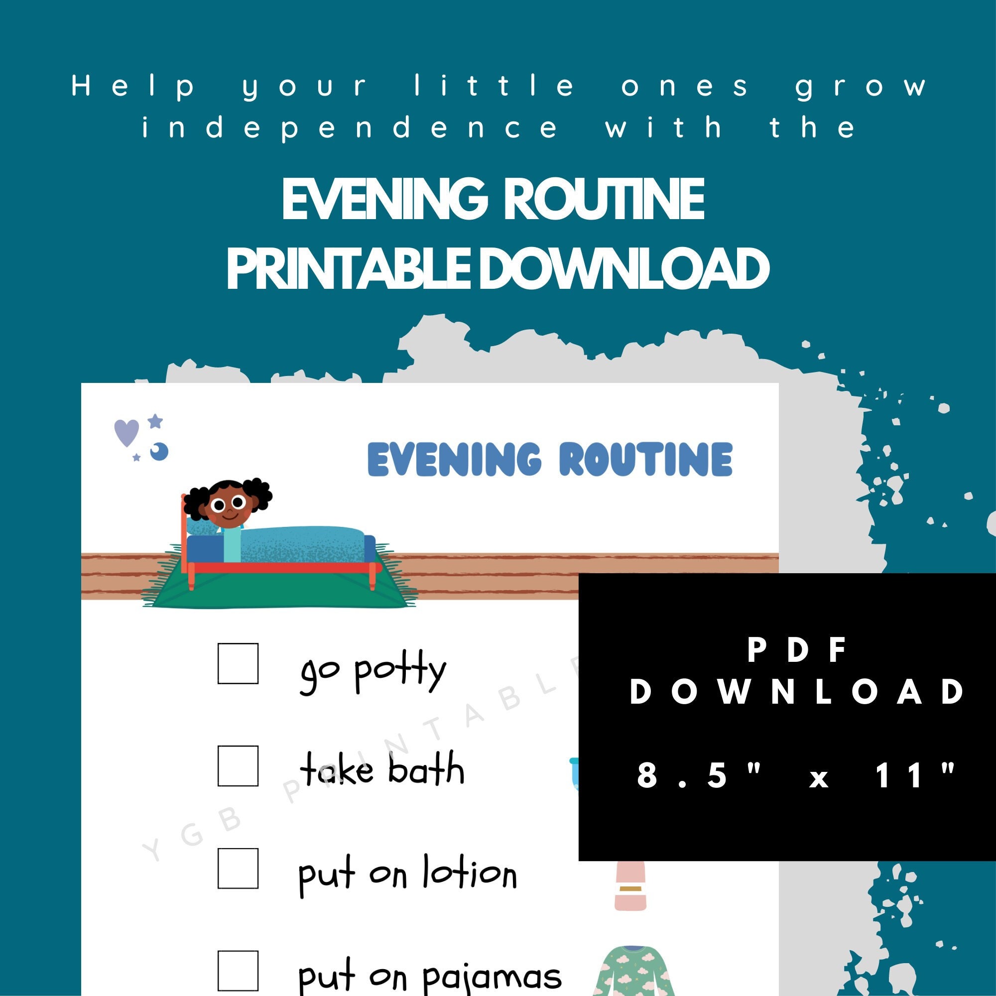 Printable Kids Evening Routine With Black Girl Character | Daily ...