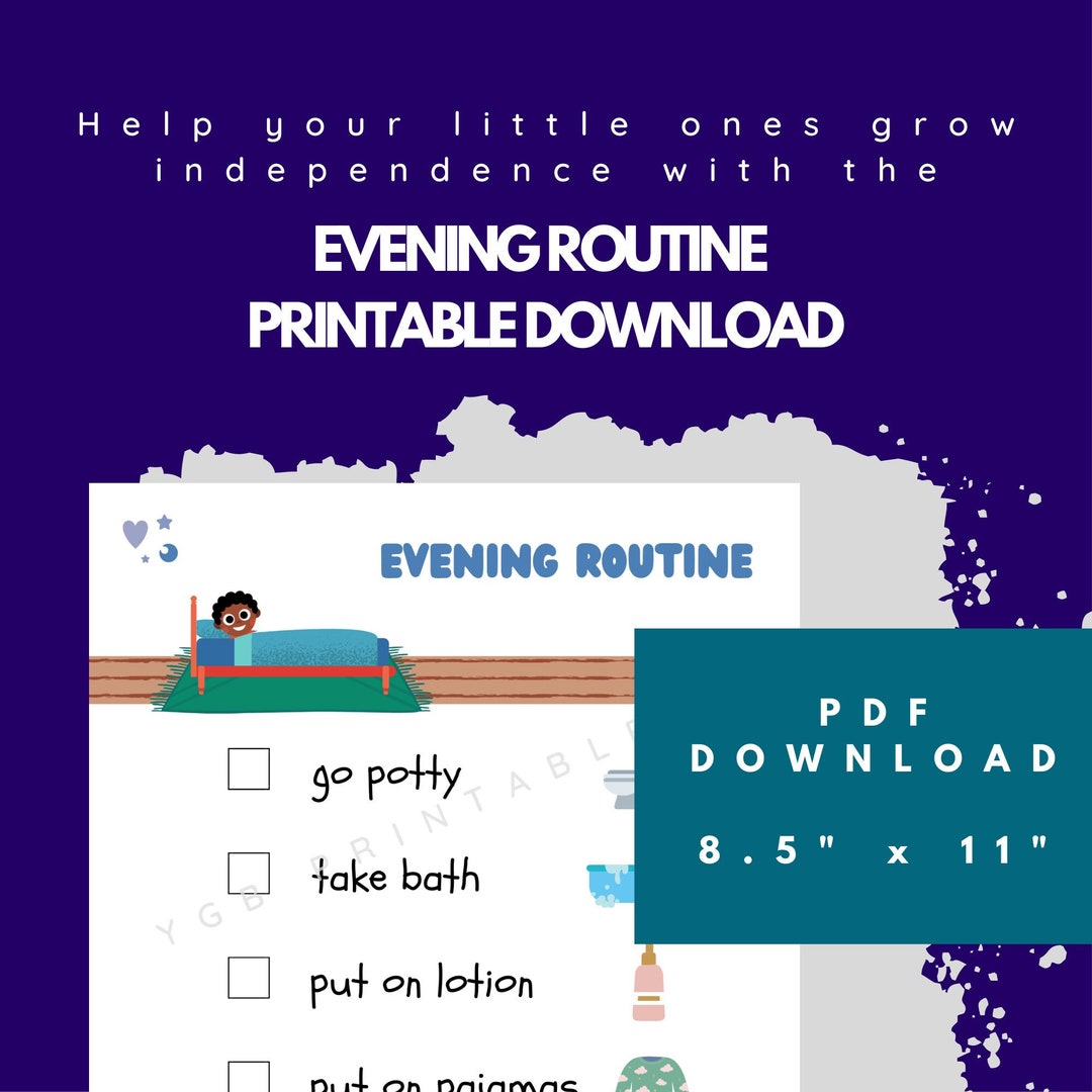 Printable Kids Evening Routine With Black Boy Character | Daily ...