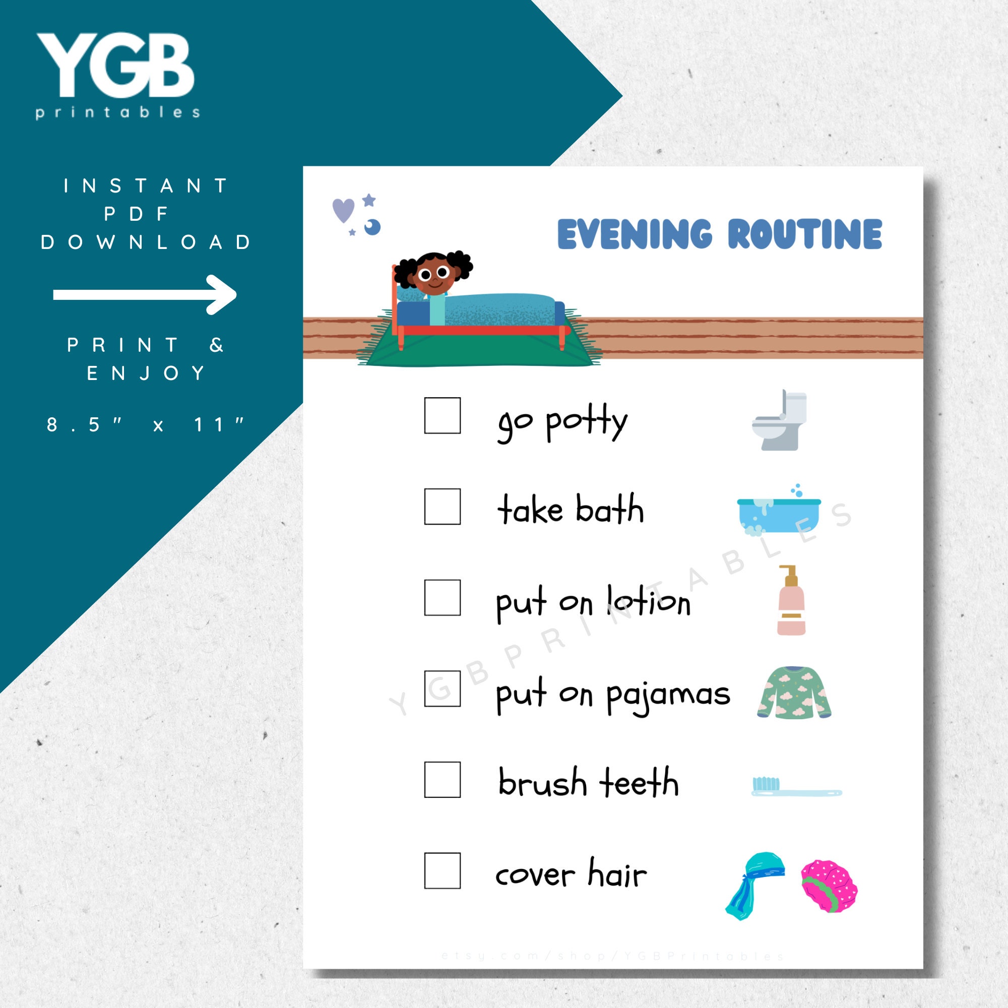 Printable Kids Evening Routine With Black Girl Character | Daily ...