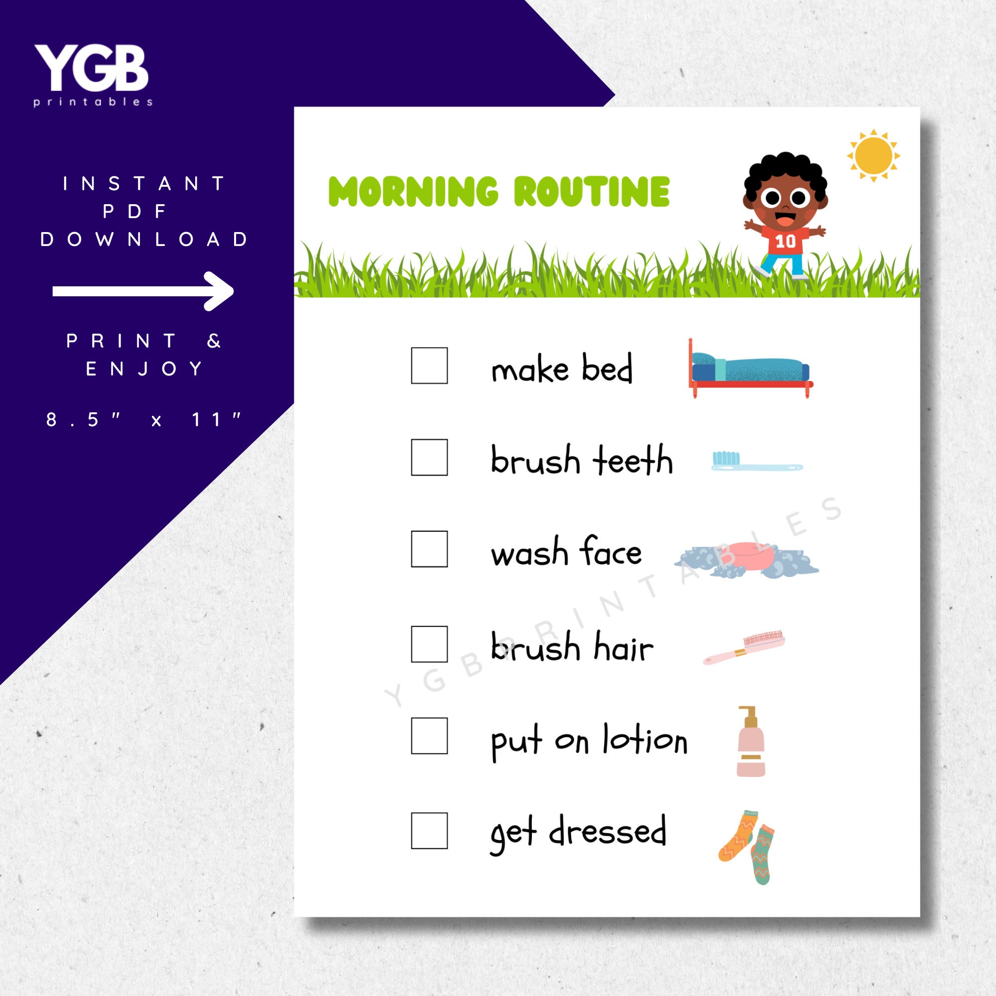 Printable Kids Morning Routine With Black Boy Character | Daily ...
