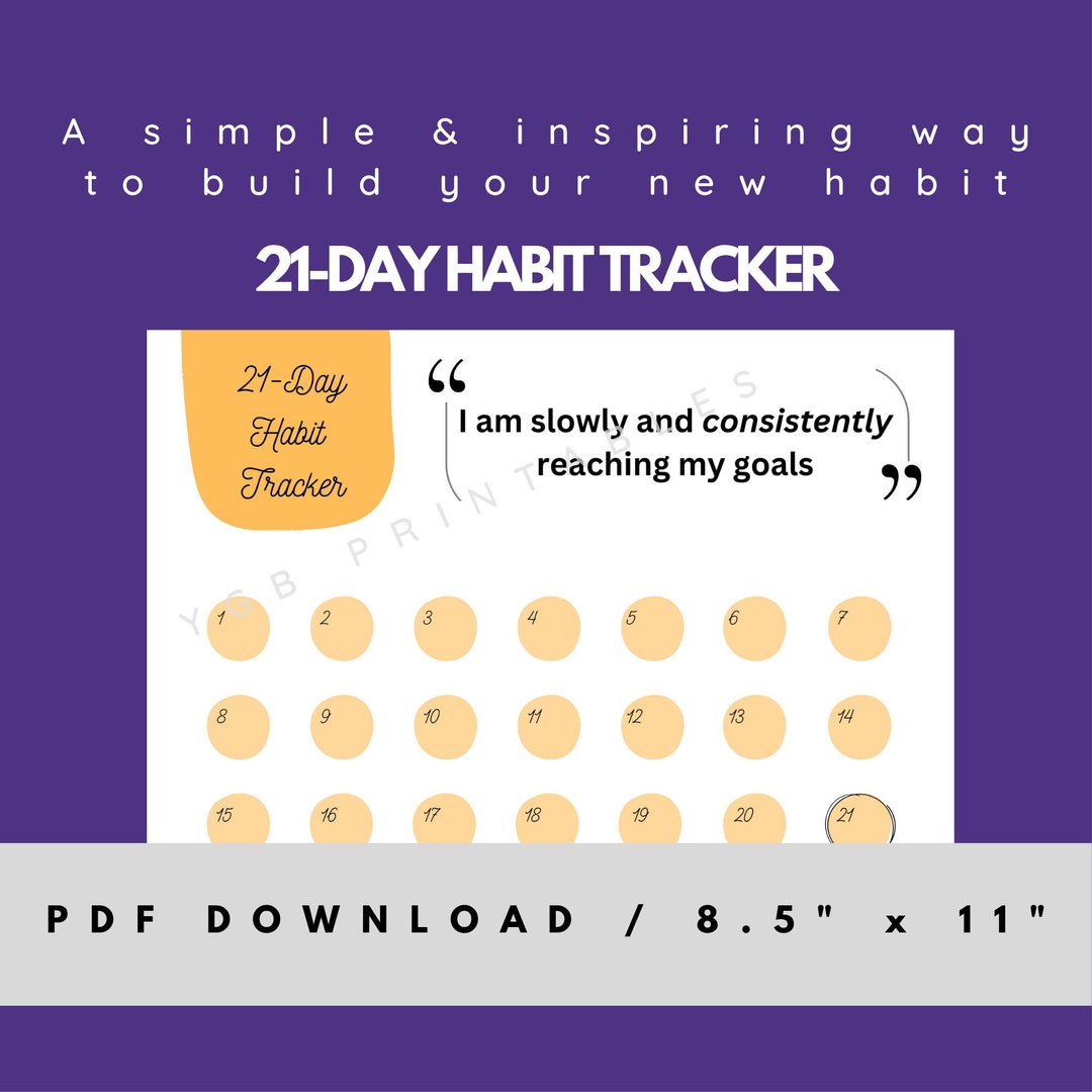 Inspirational 21-day Habit Tracker Printable | Minimalist Daily/weekly ...