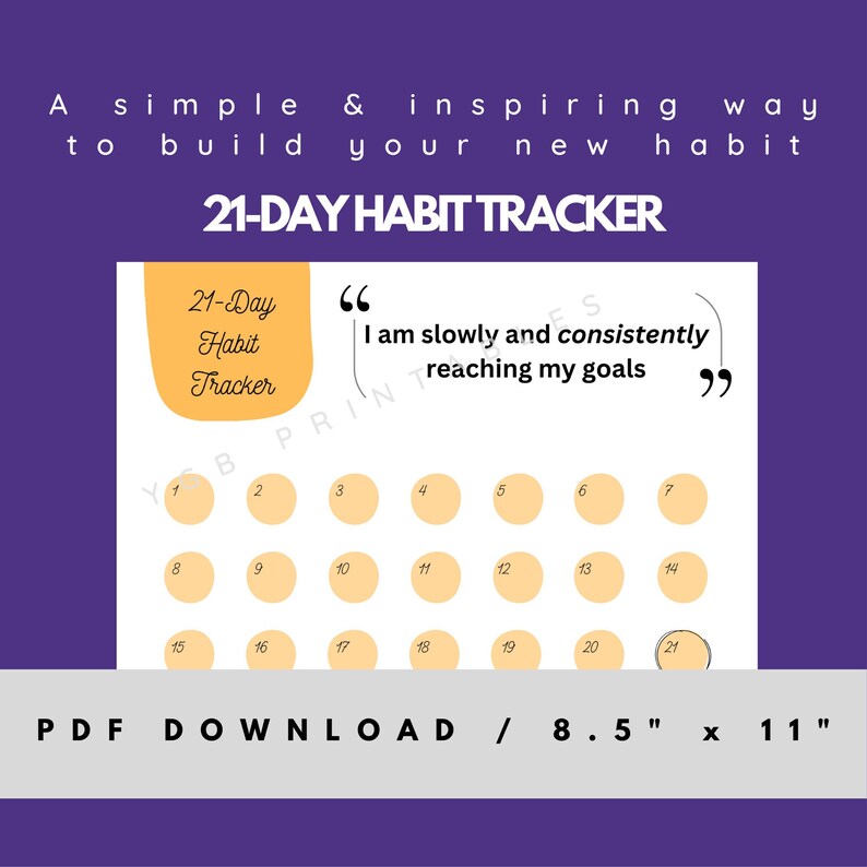 Inspirational 21-day Habit Tracker Printable Minimalist Daily/weekly ...