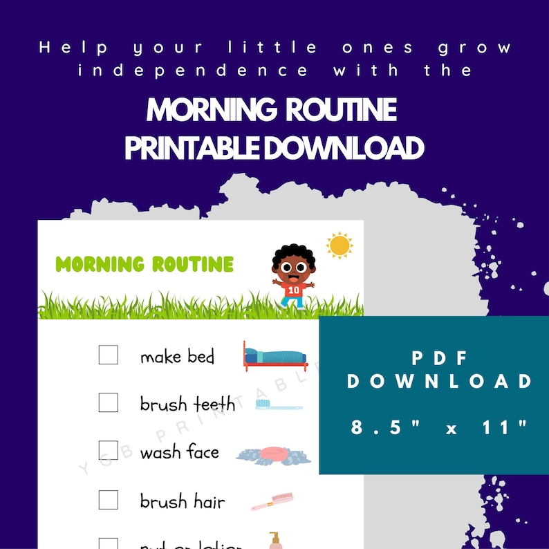 Printable Kids Morning Routine With Black Boy Character Daily Schedule ...