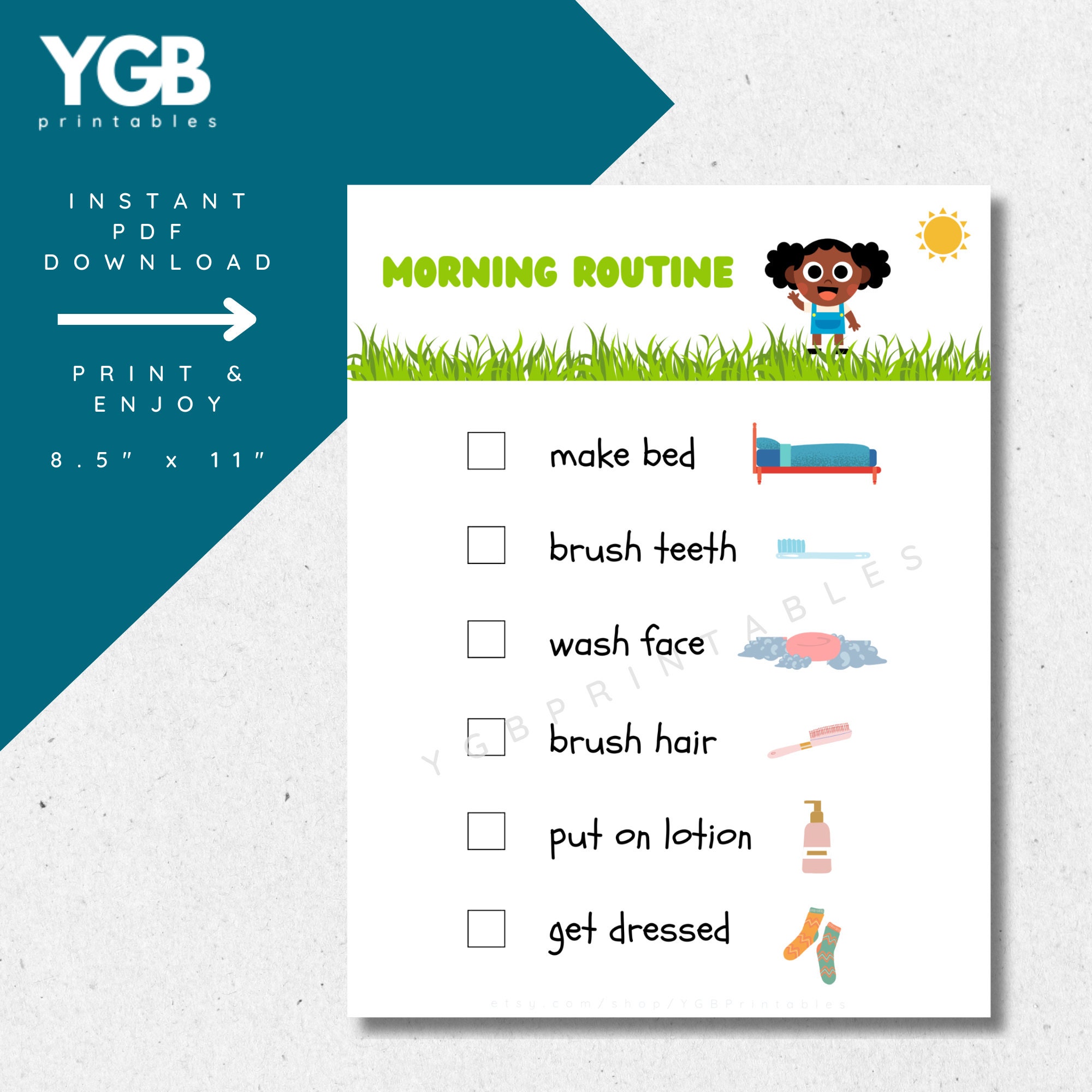 Printable Kids Morning Routine With Black Girl Character | Daily ...