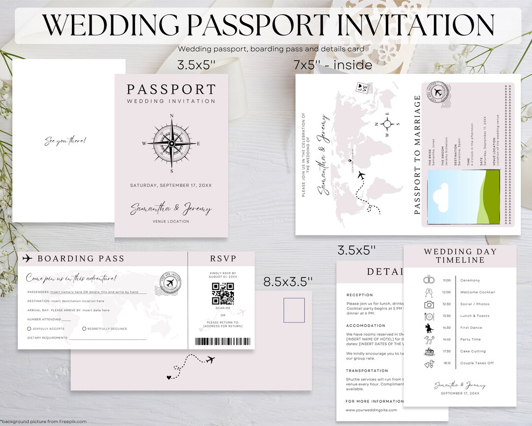 Rose Passport Cover Template Canva Travel Theme Wedding - Etsy