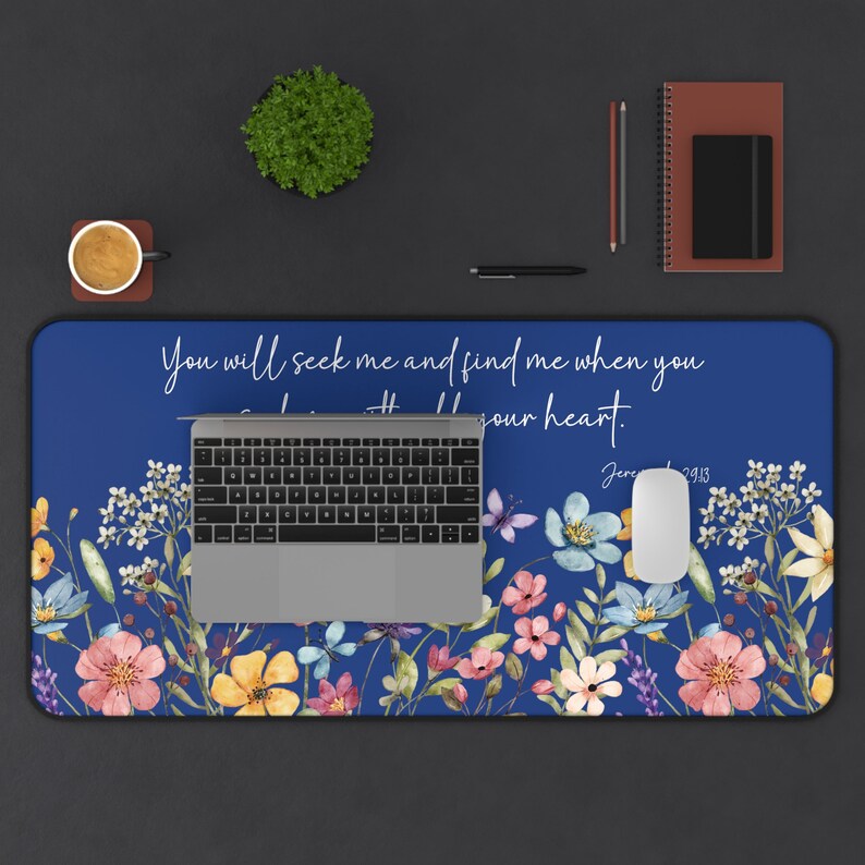 Wildflower Christian Desk Mat, Bible Verse Desk Mat Jeremiah 29:13 ...