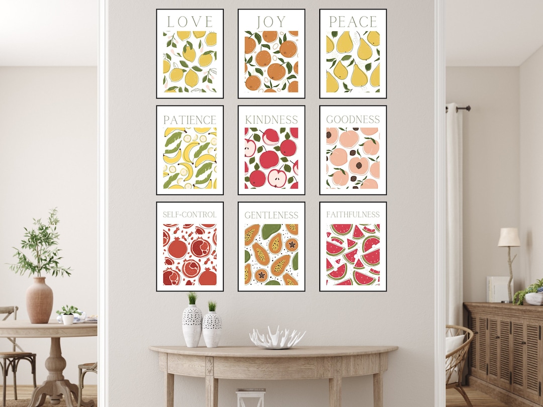 Set of 9 Fruit of the Spirit Wall Art Printable, Bible Verse Print ...