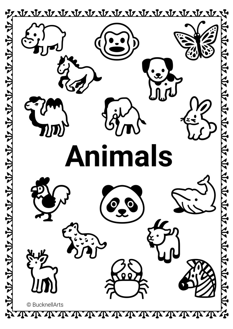 Printable Colouring Sheets for Children X5 - Instant Download. Animals ...