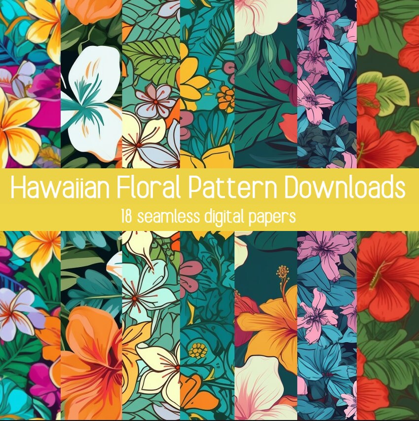 Hawaiian Hibiscus Floral Digital Downloads, 18 Tropical Hawaiian ...